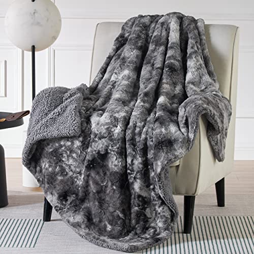 Bedsure Fuzzy Blanket for Couch - Grey, Soft and Comfy Sherpa, Plush and Furry Faux Fur, Reversible Throw Blankets for Sofa and Bed, 50x60 Inches