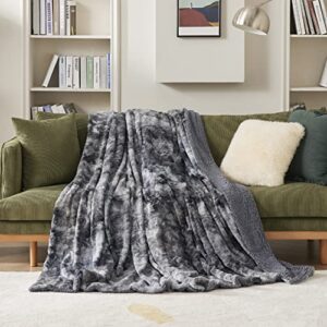 Bedsure Fuzzy Blanket for Couch - Grey, Soft and Comfy Sherpa, Plush and Furry Faux Fur, Reversible Throw Blankets for Sofa and Bed, 50x60 Inches