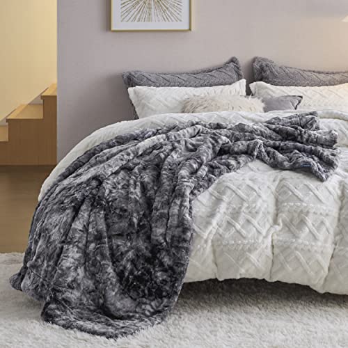 Bedsure Fuzzy Blanket for Couch - Grey, Soft and Comfy Sherpa, Plush and Furry Faux Fur, Reversible Throw Blankets for Sofa and Bed, 50x60 Inches