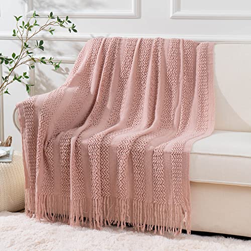 BATTILO HOME Dusty Pink Throw Blanket for Couch, Decorative Accent Soft Blush Throw Blankets for Bed Sofa Chair, 50"x80"