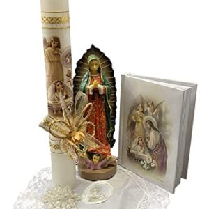 Lito First Communion Candle Set for Girls - White Candle Set Kit for Holy 1st Communion with Figurine - Spanish