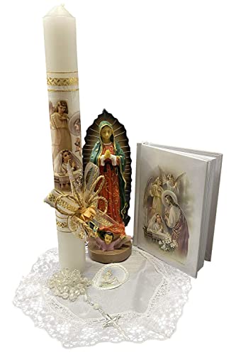 Lito First Communion Candle Set for Girls - White Candle Set Kit for Holy 1st Communion with Figurine - Spanish