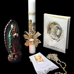 Lito First Communion Candle Set for Girls - White Candle Set Kit for Holy 1st Communion with Figurine - Spanish