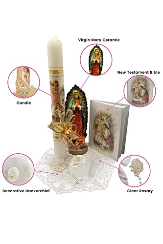 Lito First Communion Candle Set for Girls - White Candle Set Kit for Holy 1st Communion with Figurine - Spanish