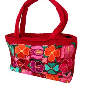 Mexican Embroidered Flowers Purse Medium 14"x10" (Red)