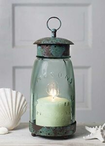 colonial tin works mason jar candle lantern,green