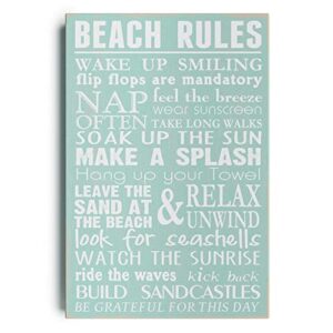 Barnyard Designs 'Beach Rules' Wooden Box Sign Motivational Desk Decor, Primitive Decor Office Desk Decorations for Women Office Bathroom Shelf Decor, Inspirational Desk Decor, 8x12