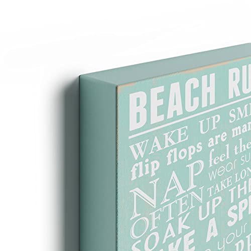 Barnyard Designs 'Beach Rules' Wooden Box Sign Motivational Desk Decor, Primitive Decor Office Desk Decorations for Women Office Bathroom Shelf Decor, Inspirational Desk Decor, 8x12