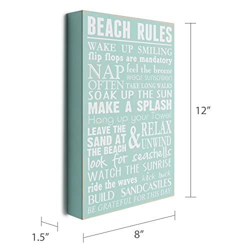 Barnyard Designs 'Beach Rules' Wooden Box Sign Motivational Desk Decor, Primitive Decor Office Desk Decorations for Women Office Bathroom Shelf Decor, Inspirational Desk Decor, 8x12