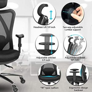 Duramont Ergonomic Office Chair - Adjustable Desk Chair with Lumbar Support and Rollerblade Wheels - High Back Chairs with Breathable Mesh - Thick Seat Cushion, Head, and Arm Rests - Reclines