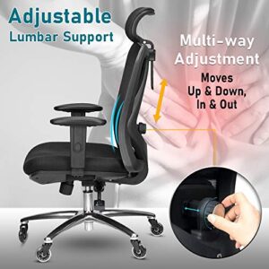 Duramont Ergonomic Office Chair - Adjustable Desk Chair with Lumbar Support and Rollerblade Wheels - High Back Chairs with Breathable Mesh - Thick Seat Cushion, Head, and Arm Rests - Reclines