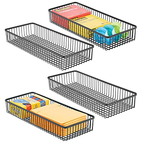 mDesign Metal Farmhouse Home Office Storage Bin Basket Container - Desk and Drawer Organizer Tote for Gel Pens, Pencils, Markers, Erasers, Tape, Staples, Notepads - Unity Collection - 4 Pack - Black