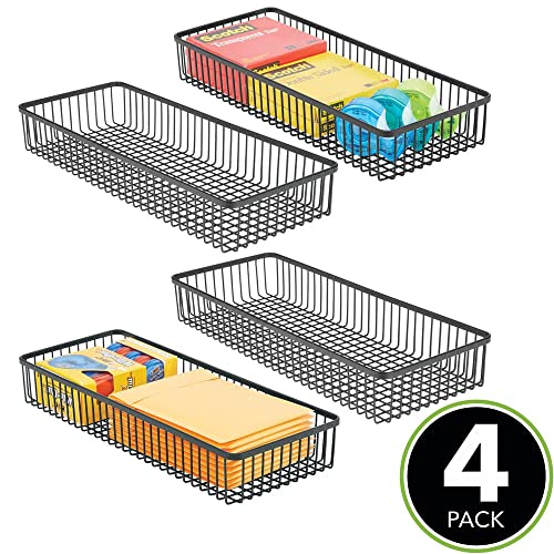 mDesign Metal Farmhouse Home Office Storage Bin Basket Container - Desk and Drawer Organizer Tote for Gel Pens, Pencils, Markers, Erasers, Tape, Staples, Notepads - Unity Collection - 4 Pack - Black