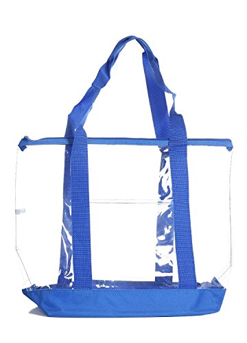 Large Clear Tote Bag with Zipper Closure (Blue)