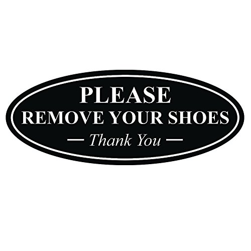 All Quality Oval Please Remove Your Shoes Thank You Sign - Black Small