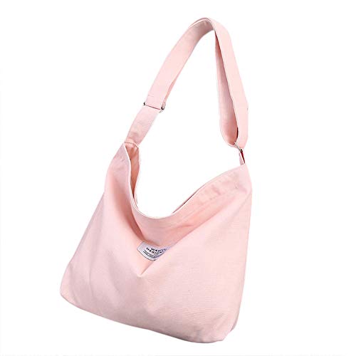 Belsmi Womens Ladies Girls Zippers Large 16" Heavy Lightweight Cotton Polyester Shoulder Bag Shopping Retro Casual Handbags Canvas Totes Bag (Pink)