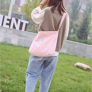 Belsmi Womens Ladies Girls Zippers Large 16" Heavy Lightweight Cotton Polyester Shoulder Bag Shopping Retro Casual Handbags Canvas Totes Bag (Pink)