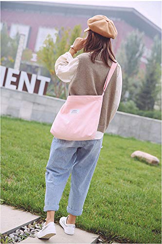 Belsmi Womens Ladies Girls Zippers Large 16" Heavy Lightweight Cotton Polyester Shoulder Bag Shopping Retro Casual Handbags Canvas Totes Bag (Pink)