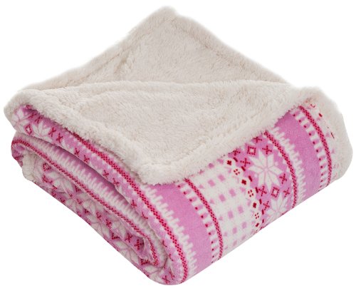 Lavish Home Pink Fleece Sherpa Blanket Throw Snowflakes, 50" x 60"