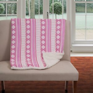 Lavish Home Pink Fleece Sherpa Blanket Throw Snowflakes, 50" x 60"