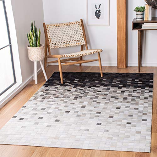 SAFAVIEH Studio Leather Collection 5' x 8' Ivory / Black STL813A Handmade Mid-Century Modern Leather Area Rug