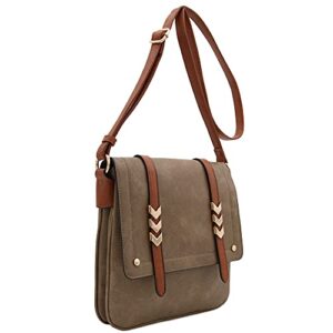 ALYSSA Double Compartment Large Flapover Crossbody Bag with Colorblock Straps (Stone/Brown)