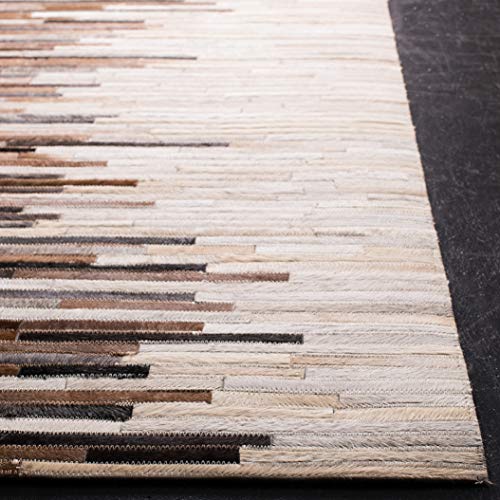 SAFAVIEH Studio Leather Collection 8' x 10' Ivory / Brown STL814A Handmade Mid-Century Modern Leather Area Rug