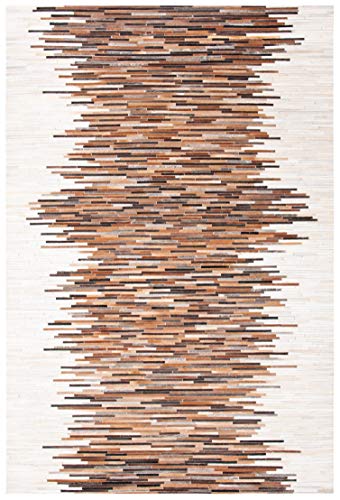 SAFAVIEH Studio Leather Collection 8' x 10' Ivory / Brown STL814A Handmade Mid-Century Modern Leather Area Rug