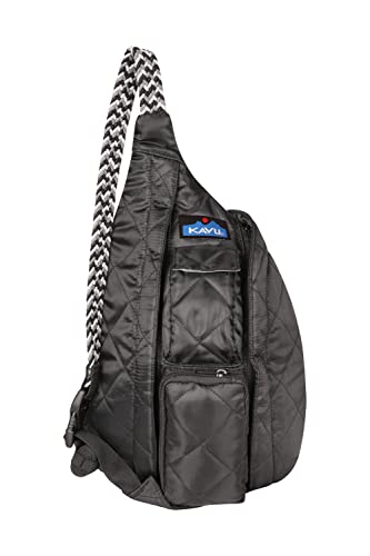 KAVU Mini Rope Puff Bag Sling Crossbody Backpack Travel Quilted Purse-Black