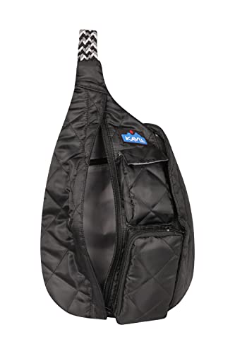 KAVU Mini Rope Puff Bag Sling Crossbody Backpack Travel Quilted Purse-Black