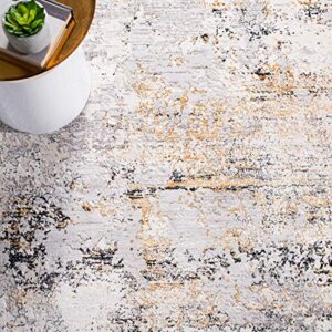 SAFAVIEH Amalfi Collection 9' x 12' Cream / Gold AMF572A Modern Abstract Distressed Area Rug