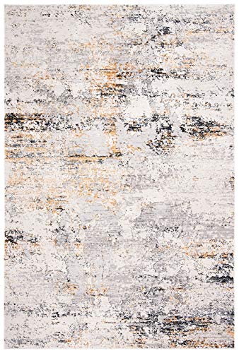 SAFAVIEH Amalfi Collection 9' x 12' Cream / Gold AMF572A Modern Abstract Distressed Area Rug