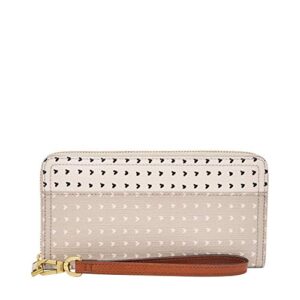 fossil women’s logan leather rfid-blocking zip around clutch wallet with wristlet strap