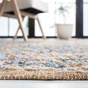 SAFAVIEH Cape Cod Collection 4' x 6' Natural / Blue CAP350A Handmade Flatweave Coastal Braided Jute Area Rug