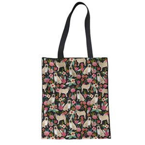 coloranimal big capacity linen tote bag heavy duty carrier top handle women pouch bulldog floral