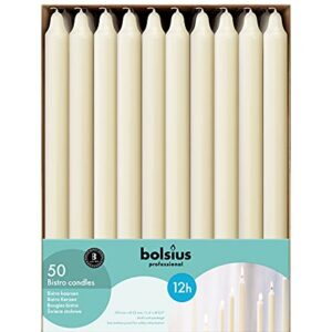 BOLSIUS Ivory Candlesticks Bulk Pack 50 Count - Unscented Dripless 11.5 Inch Household & Dinner Candle Set - 12+ Hours - Premium European Quality - Consistent Smokeless Flame - 100% Cotton Wick