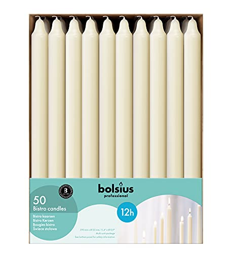 BOLSIUS Ivory Candlesticks Bulk Pack 50 Count - Unscented Dripless 11.5 Inch Household & Dinner Candle Set - 12+ Hours - Premium European Quality - Consistent Smokeless Flame - 100% Cotton Wick