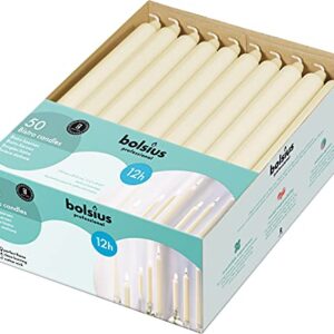 BOLSIUS Ivory Candlesticks Bulk Pack 50 Count - Unscented Dripless 11.5 Inch Household & Dinner Candle Set - 12+ Hours - Premium European Quality - Consistent Smokeless Flame - 100% Cotton Wick