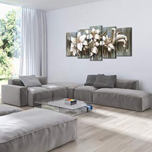 Kreative Arts 5 Panel Flowers Canvas Wall Art Modern Wrapped Floral Artwork Giclee Canvas Prints White and Grey Tulip Paintings on Canvas Ready to Hang for Living Room (Large Size 60x32inch)