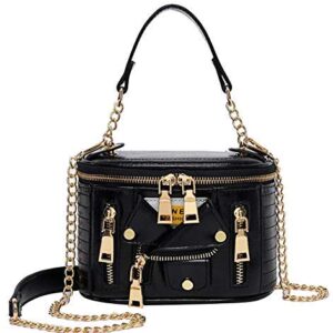 QZUnique Motorcycle Jacket Shoulderbag PU Leather Handbag Punk Style Crossbody Bag Rivet Purse Lapel Collar Bag with Chain Black