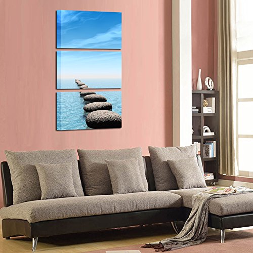 Kreative Arts - Zen Stone Canvas Wall Art Seascape Picture Prints Vertical Triptych Stretched on Wood Frame for Home and Office Decor Wall Hanging 12x20inchx3pcs