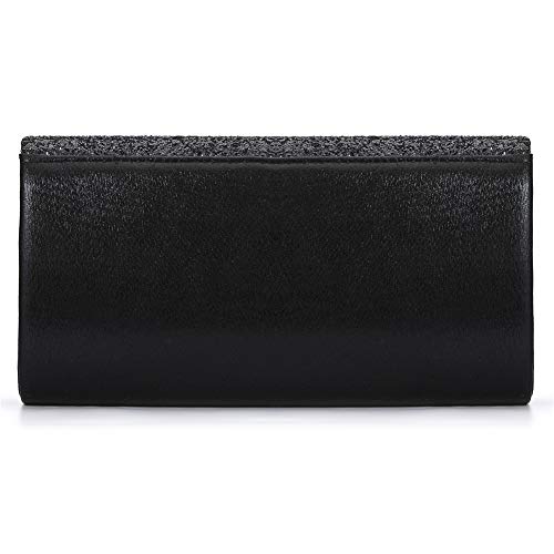 Yuanlar Womens Glitter Envelope Wedding Clutches Evening Bags Shoulder Chain Purse (Black)