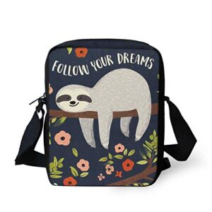 uniceu cute sloth flower print messenger bag ultralight small portable women’s outdoor sport school bags purse