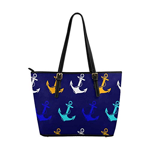 InterestPrint Nautical Background, Anchor Women Totes Top Handle HandBags PU Leather Purse