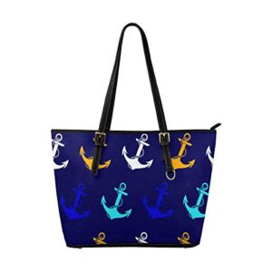 InterestPrint Nautical Background, Anchor Women Totes Top Handle HandBags PU Leather Purse