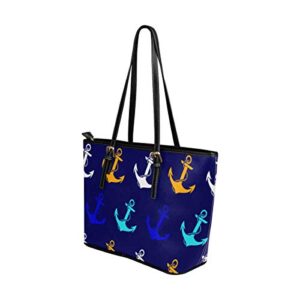 InterestPrint Nautical Background, Anchor Women Totes Top Handle HandBags PU Leather Purse