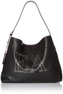 emporio armani designer leather hobo bag embellished with ea logo, black