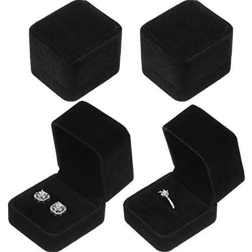 Hicarer 4 Pieces Velvet Ring Earring Box Jewelry Gift Case Boxes for Wedding Engagement Birthday and Anniversary (Black)