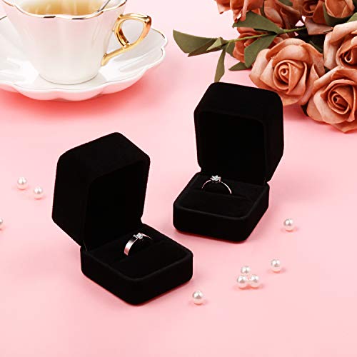 Hicarer 4 Pieces Velvet Ring Earring Box Jewelry Gift Case Boxes for Wedding Engagement Birthday and Anniversary (Black)