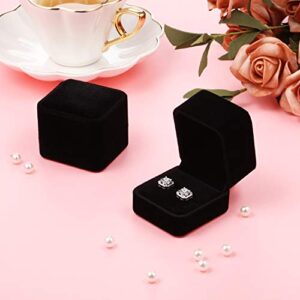 Hicarer 4 Pieces Velvet Ring Earring Box Jewelry Gift Case Boxes for Wedding Engagement Birthday and Anniversary (Black)